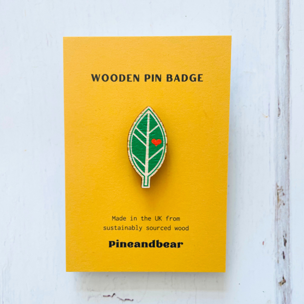 Wooden Leaf Pin Badge | Eco Friendly Pin Badge | Pineandbear – pineandbear