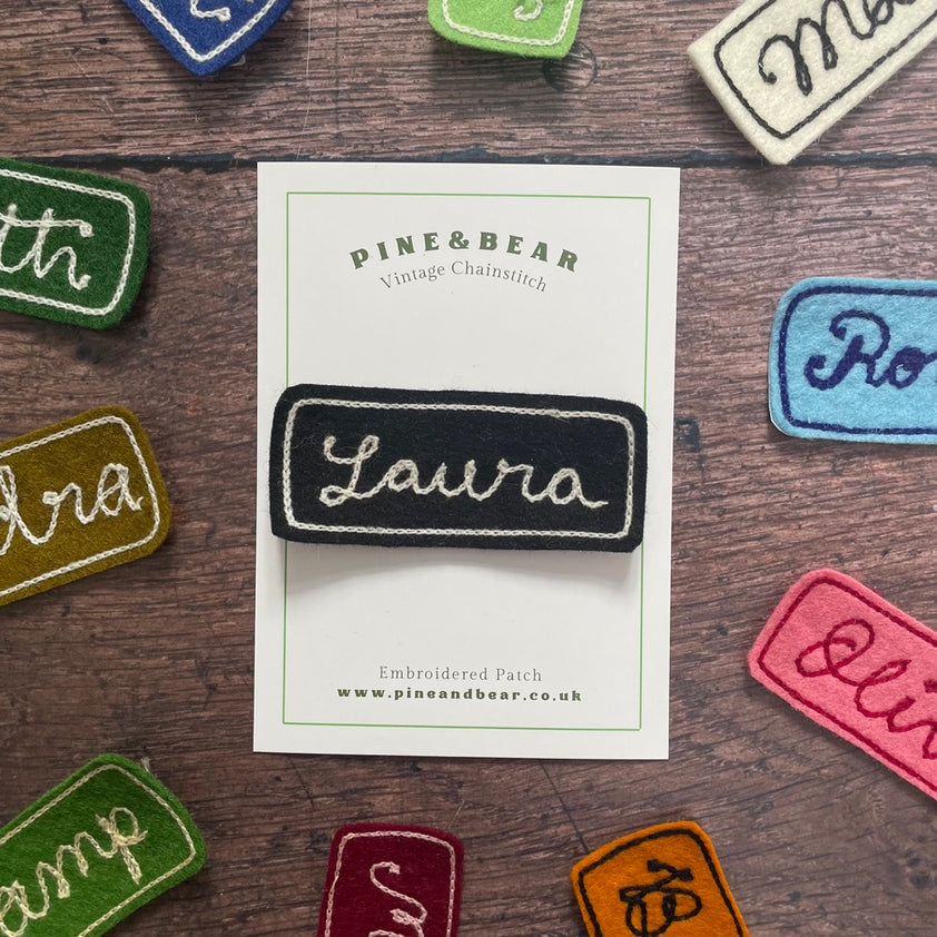 Personalised Name Badge | Christmas Chain Stitch Patch | Pineandbear ...